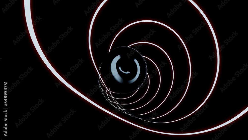 Abstract white and light pink bending line creating tunnel with dark ...