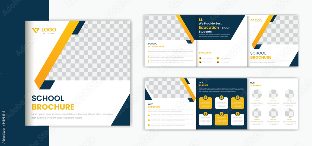 Square education trifold brochure design template, school admission ...