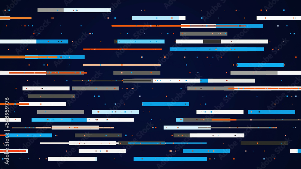 Horizontal, parallel graphic lines moving from side to side on a dark ...