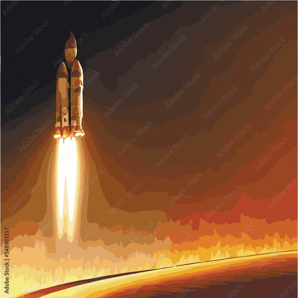 The outer space launch system takes off. Vector illustration ...
