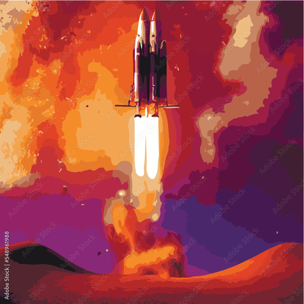 The outer space launch system takes off. Vector illustration ...
