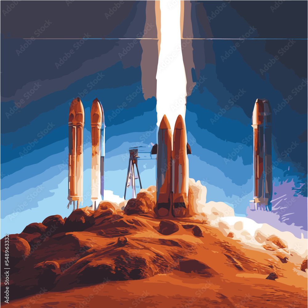 The outer space launch system takes off. Vector illustration ...