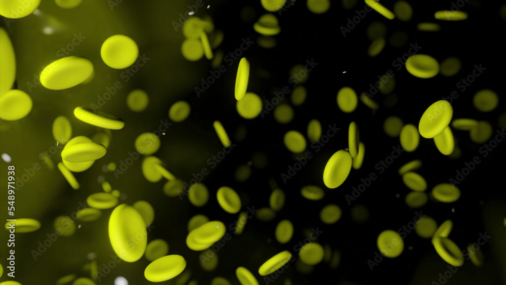 3D animation with moving cells in channel. Design. Disease cells move ...