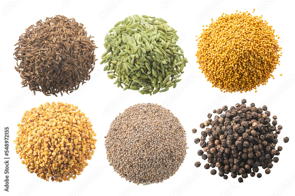 Photo & Art Print Whole unground dried spices in piles isolated, top ...