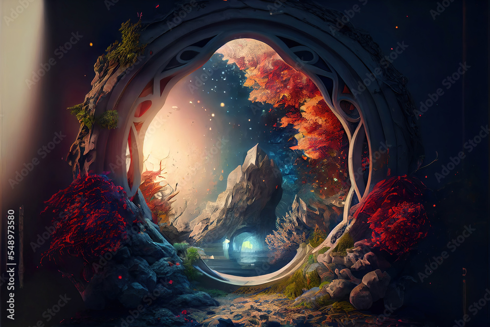 fantasy magical portal opening to another world as concept art for book ...