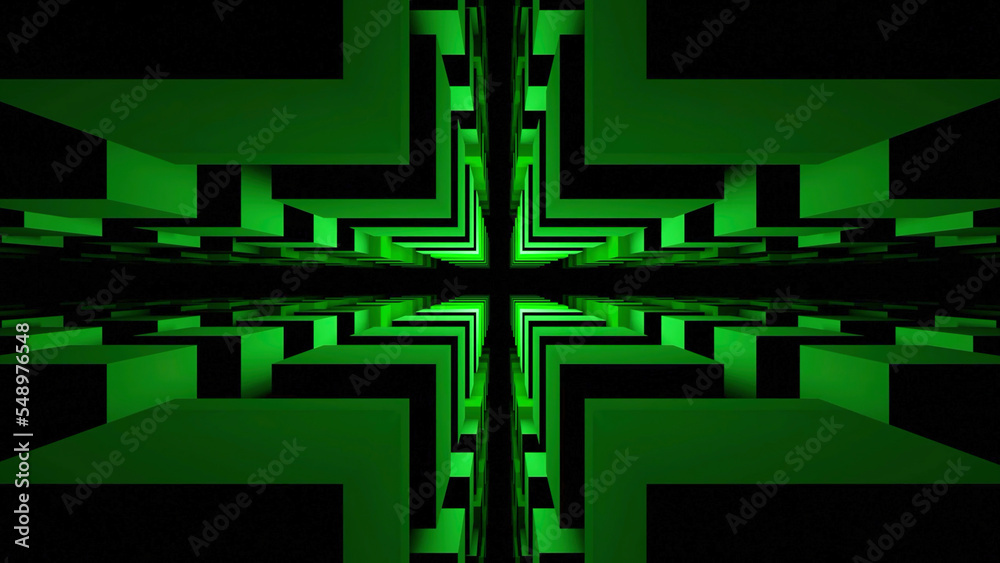 Gap in space of squares. Design. Sacral cleft in labyrinth. 3D space of ...