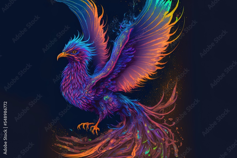 Phoenix is shown in neon colors over a black backdrop in a pop art ...