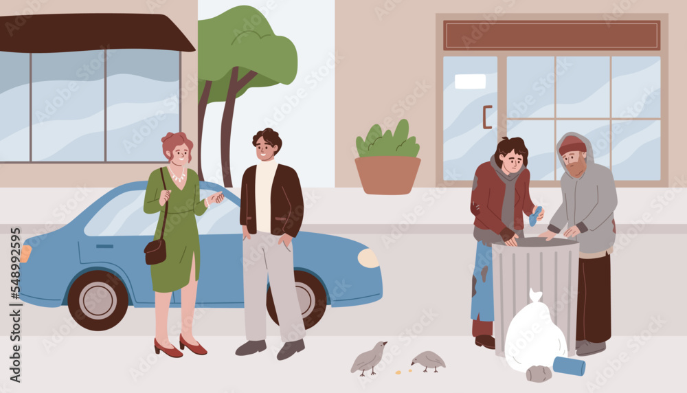 Social inequality concept. Rich people leading luxury life vs poor ...