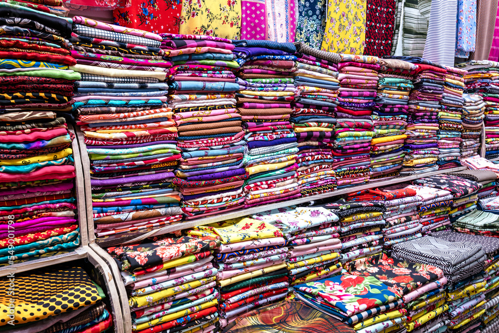 Beautiful Indian coloured cloth fabric at local market. Stock Photo ...