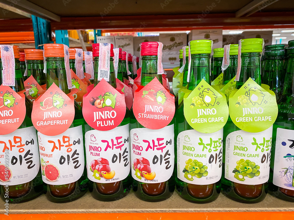 Bangkok Thailand - 25 Nov 2022: Many bottles of Soju on shelf for sale ...