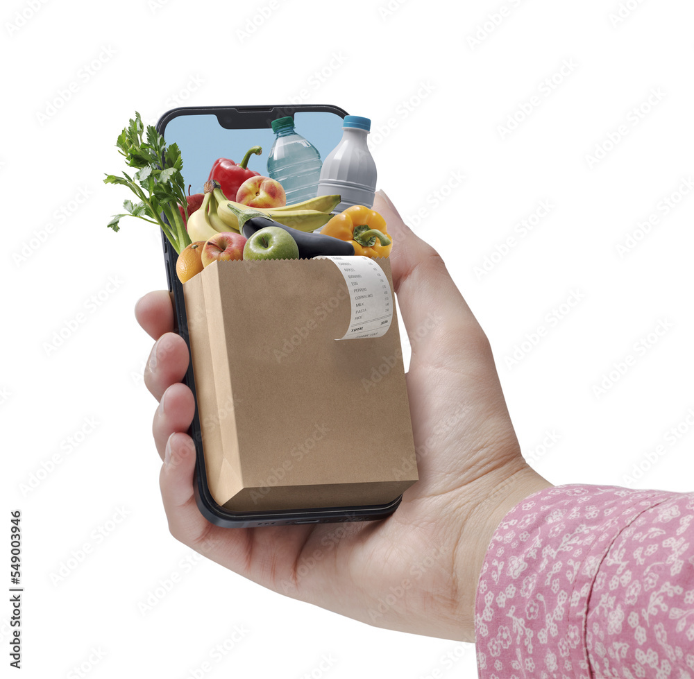PNG file no background Online grocery shopping app on smartphone Stock ...