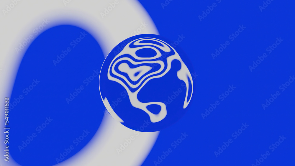 Ball with liquid pattern on background of moving lines. Design. 3d ...