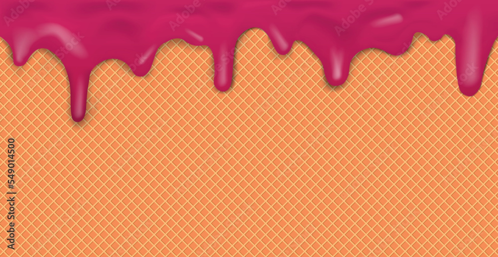 Sweet seamless panoramic ice cream pattern with dripping dark chocolate ...