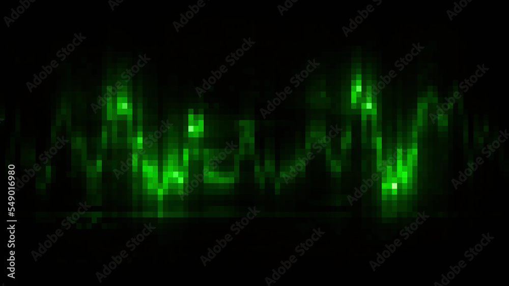 Black background. Motion.Green graphics that rise and fall in different ...