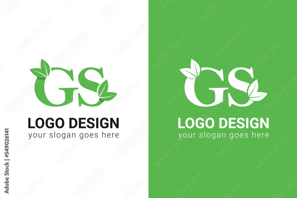 GS letter eco logo with leaf. Vector typeface for nature posters, eco ...