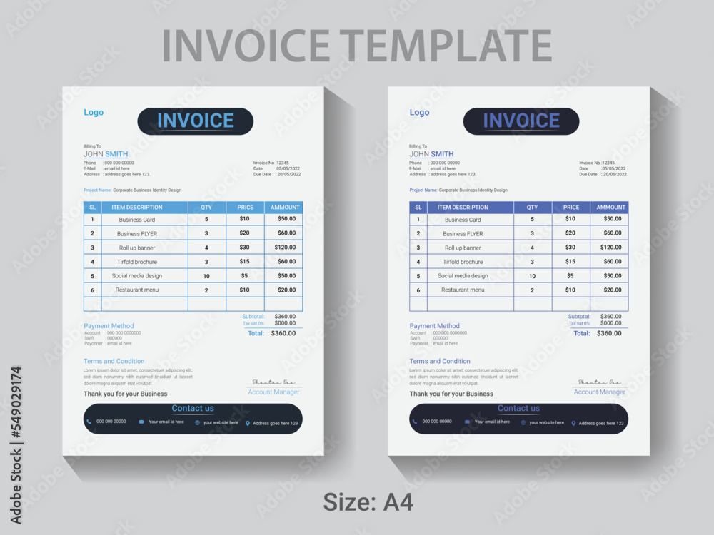 Professional Invoice design template, easy editable bill receipt layout ...