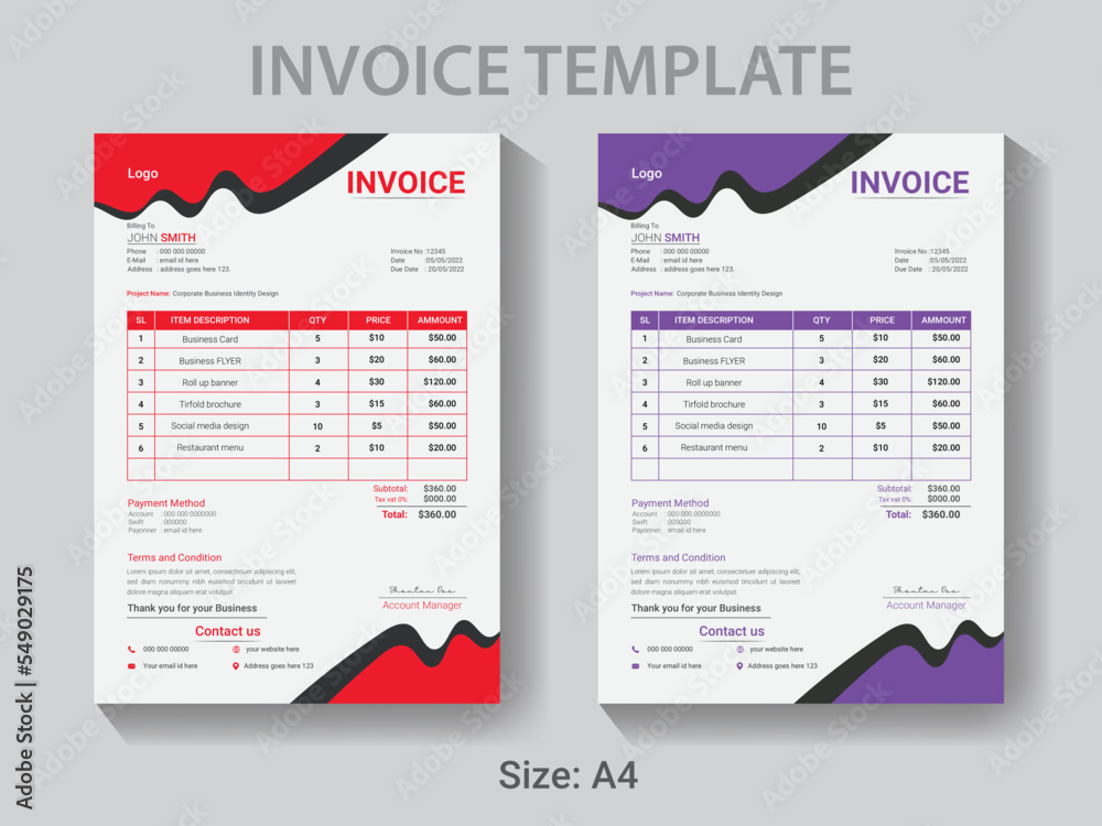 Professional Invoice design template, easy editable bill receipt layout ...