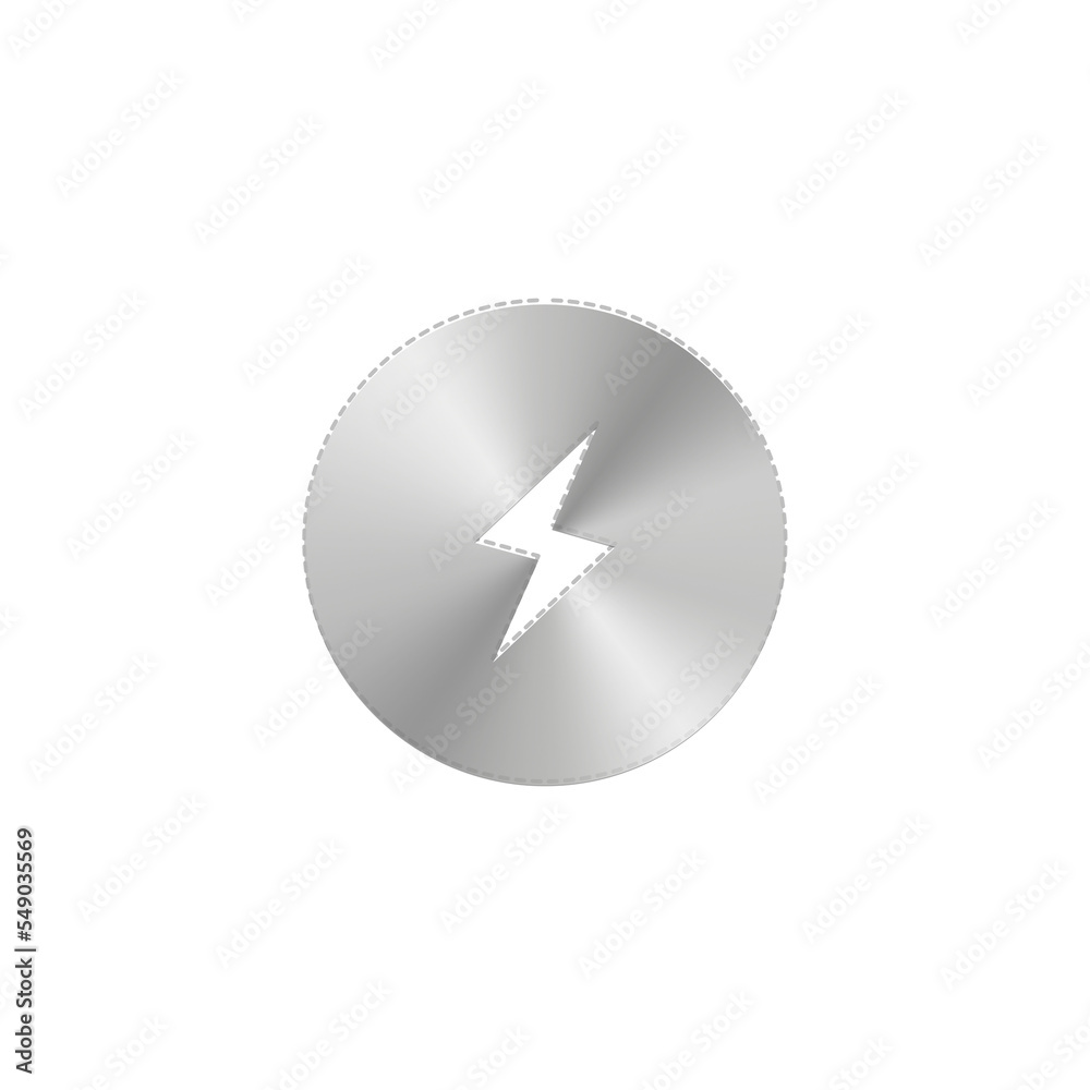 illustrazione con disco di metallo lucente e simbolo di saetta su ...