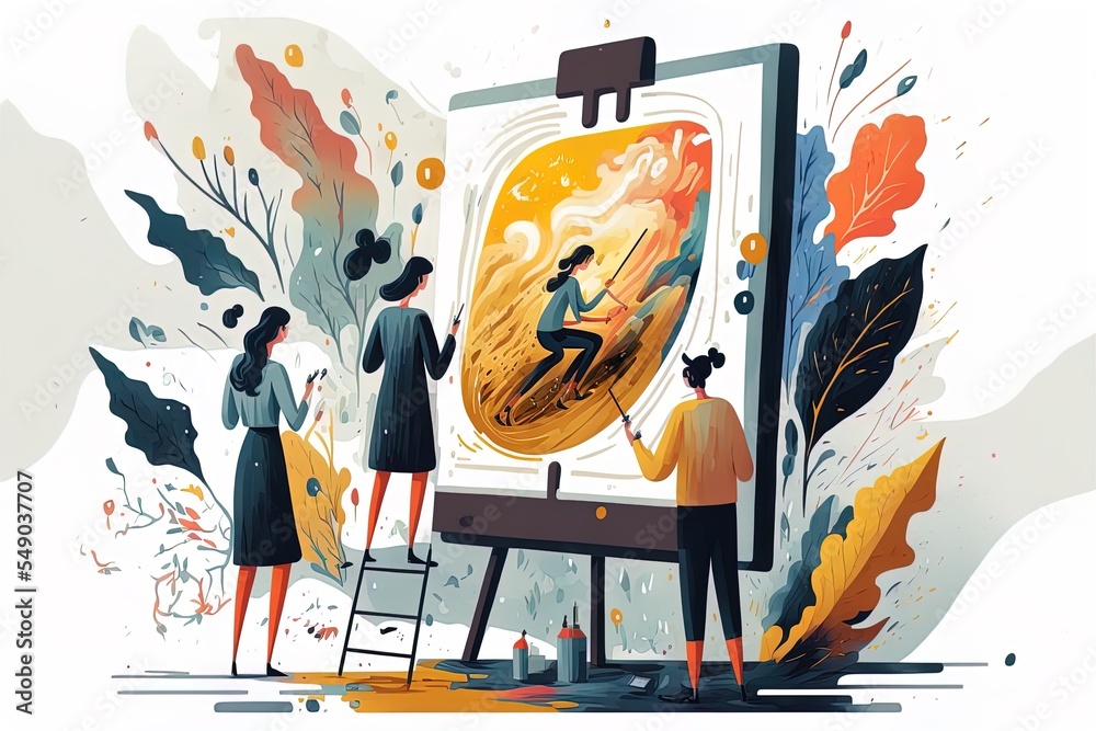 Artists Painting Abstract Picture With Paintbrush And Oil Paint. Work ...