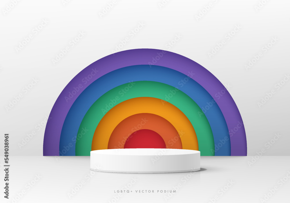 Abstract 3D background with realistic white cylinder podium. Semi ...