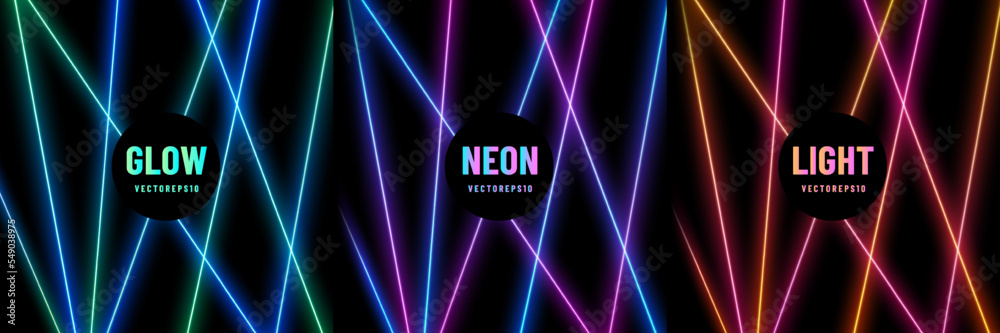 Set of blue-green, red-purple and orange-yellow illuminate neon ...