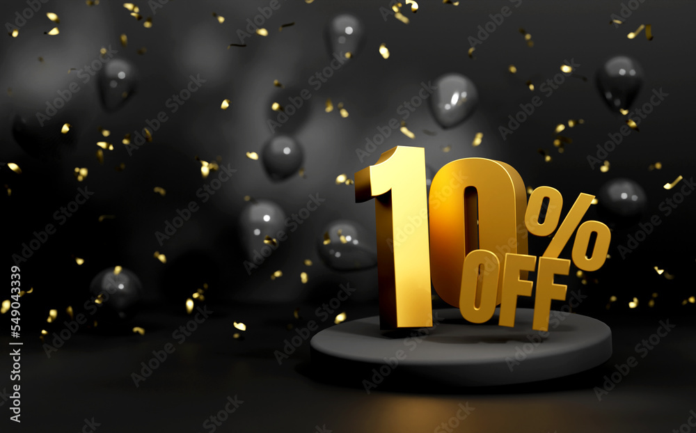 Golden ten percentage sign, Discount 10 percent symbol, 3d sale symbol ...