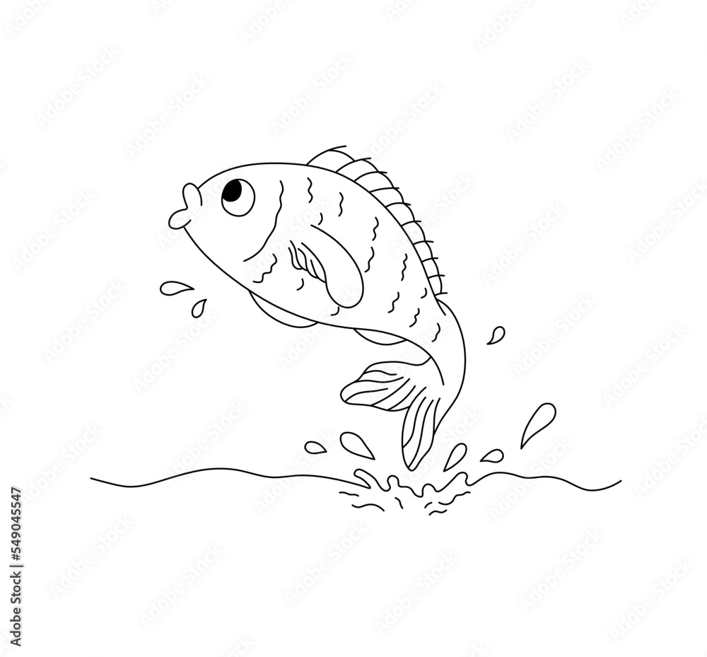 Title: Vector isolated cute cartoon fish jumping out of the water ...