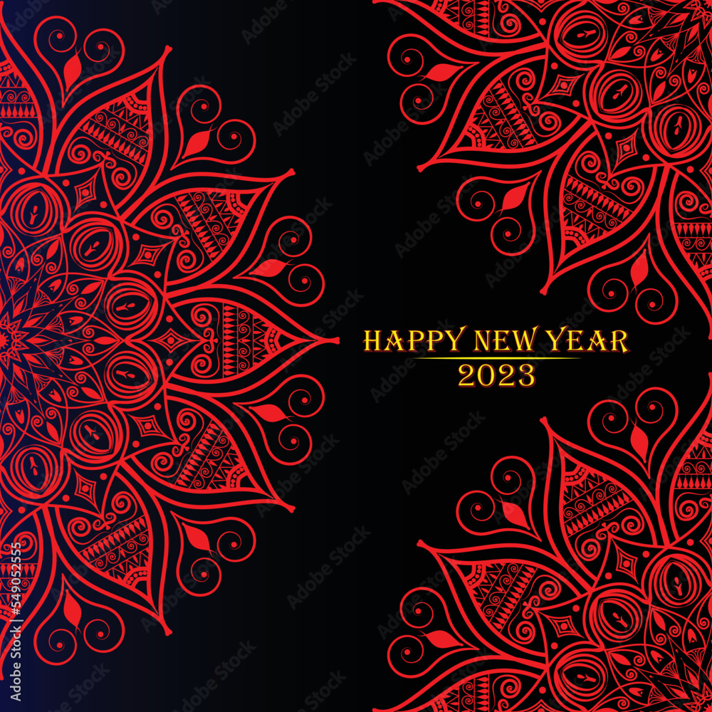 Welcome 2023 banner or poster with mandala art, happy new year 2023 ...
