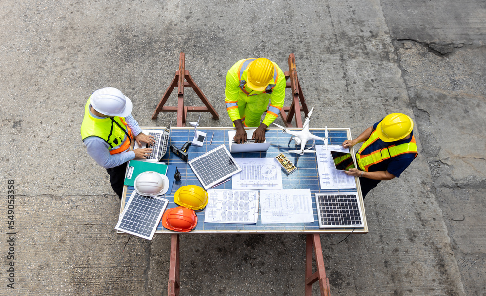 Team engineer or Team Foreman meeting and planning with document Solar ...