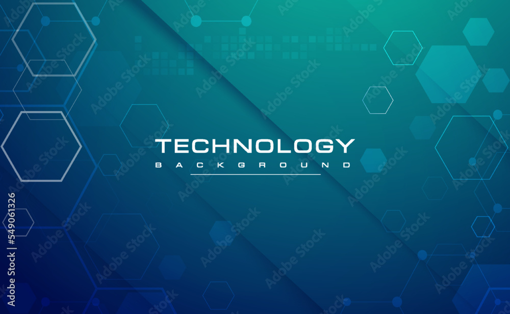Digital technology banner blue green background concept, cyber ...
