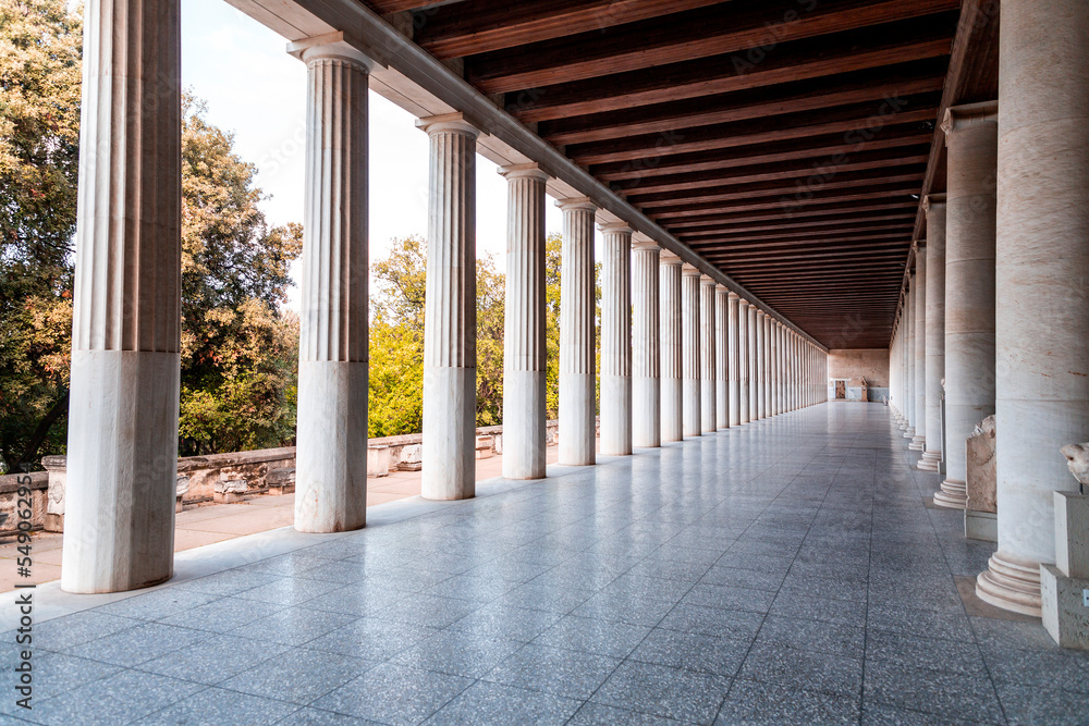The Stoa of Attalos is a covered portico in the Agora of Athens, Greece ...