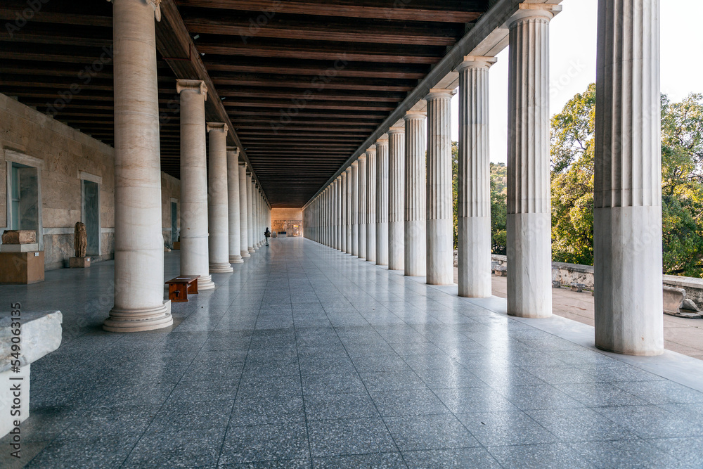 The Stoa of Attalos is a covered portico in the Agora of Athens, Greece ...