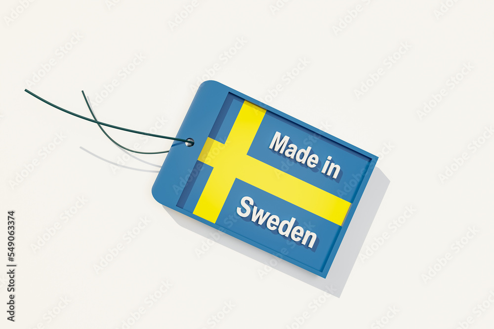Made in Sweden, tag in the national colors of Sweden. Country of origin ...