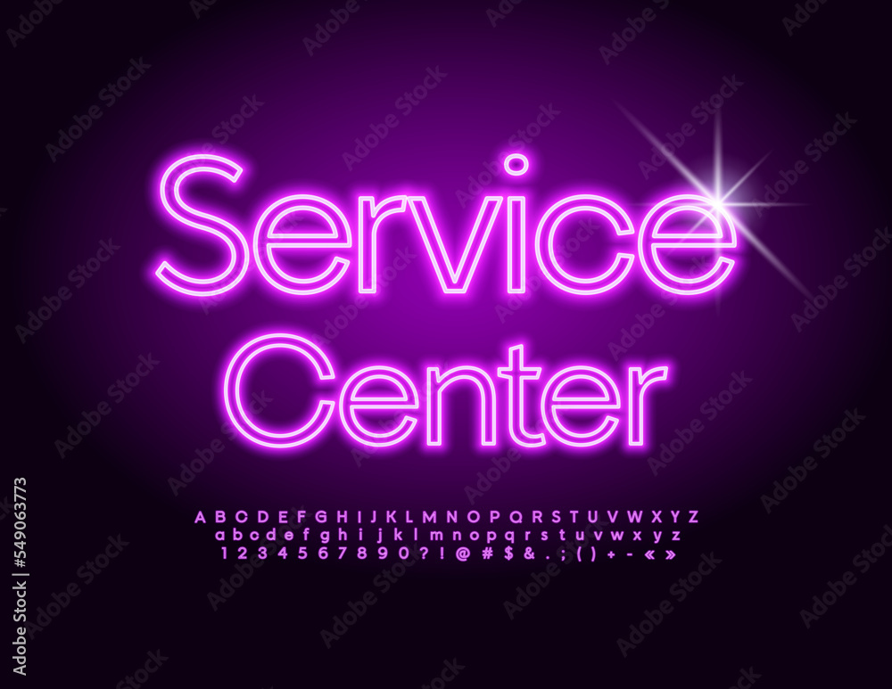 Vector Neon emblem Service Center. Pink glowing Font. Electric Alphabet ...