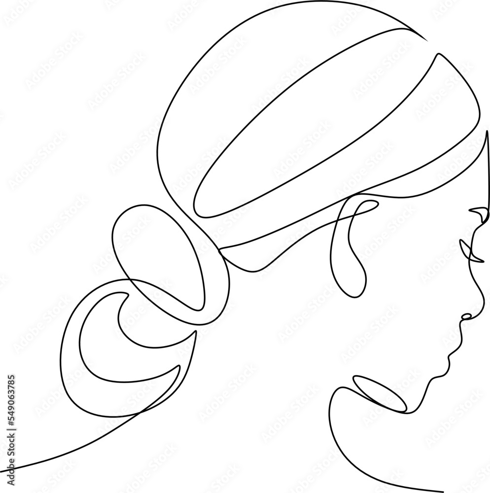 Woman head vector lineart illustration. One Line style drawing. Woman ...