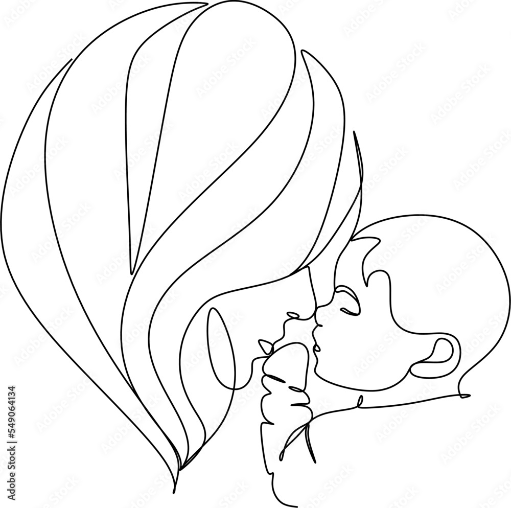 Abstract mother with a child in continuous one line drawing art style ...