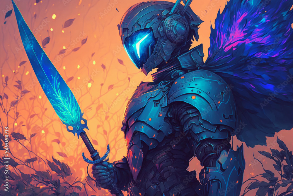 cyborg knight with a Color Wheel Electric Pickaxe weapon waiting to ...