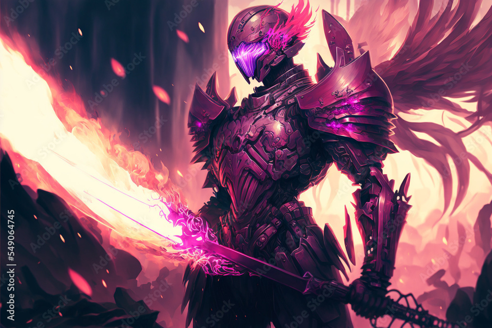 cyborg knight with a Dark-Maroon Fireball Kukri weapon waiting to fight ...