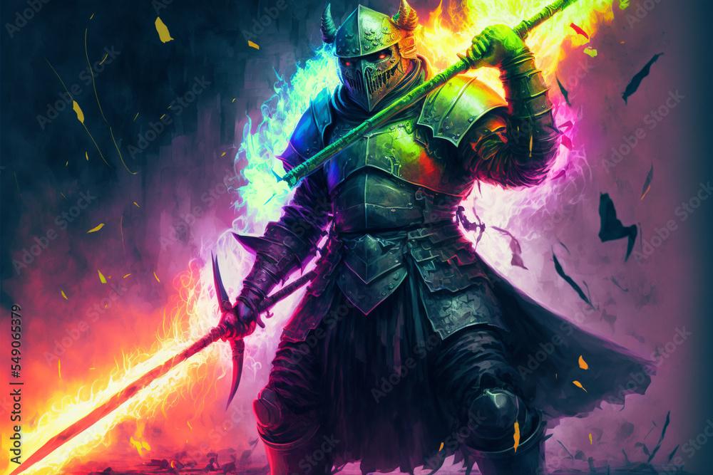 medieval knight with a Color Wheel Firework Hammer weapon waiting to ...