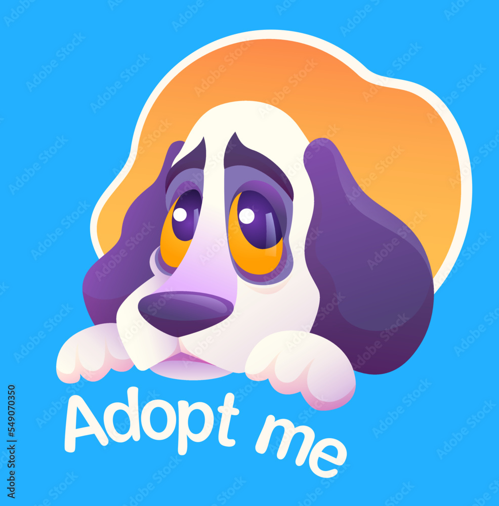 Vector illustration of sad homeless dog portrait with 'adopt me' letter ...