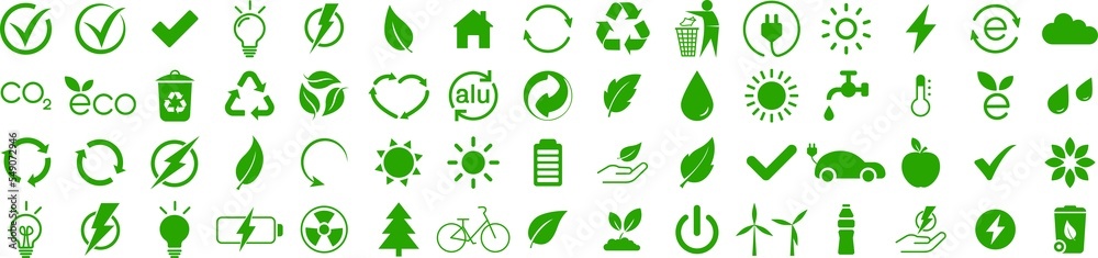 Green recycling icons vector set. Ecology icons set. Packaging ecology ...