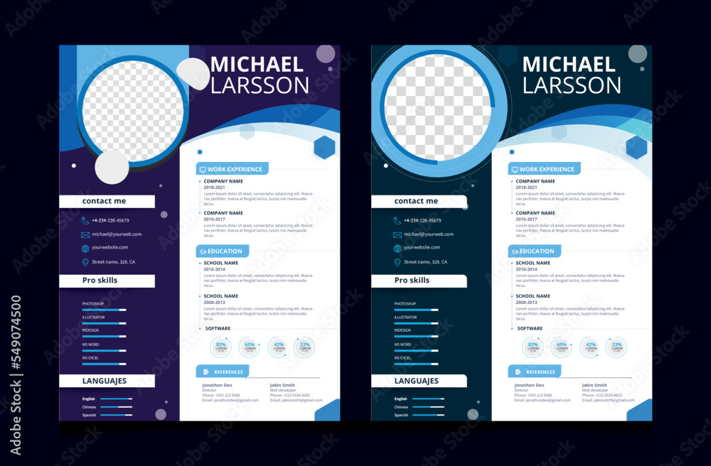 Colorful blue Resume/CV template Stock Vector | Adobe Stock