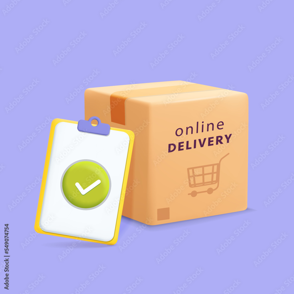 3d vector paper cardboard parcel box and delivery service clipboard ...