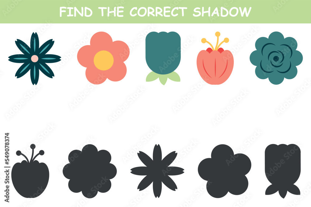 Find the right shadows. Wildflowers. Educational logical game for kids ...