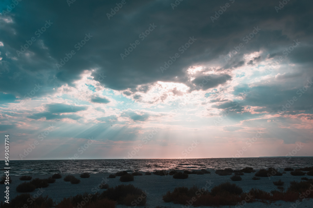 Amazing Black sea sunset. Clouds, water landscape background. Drama ...