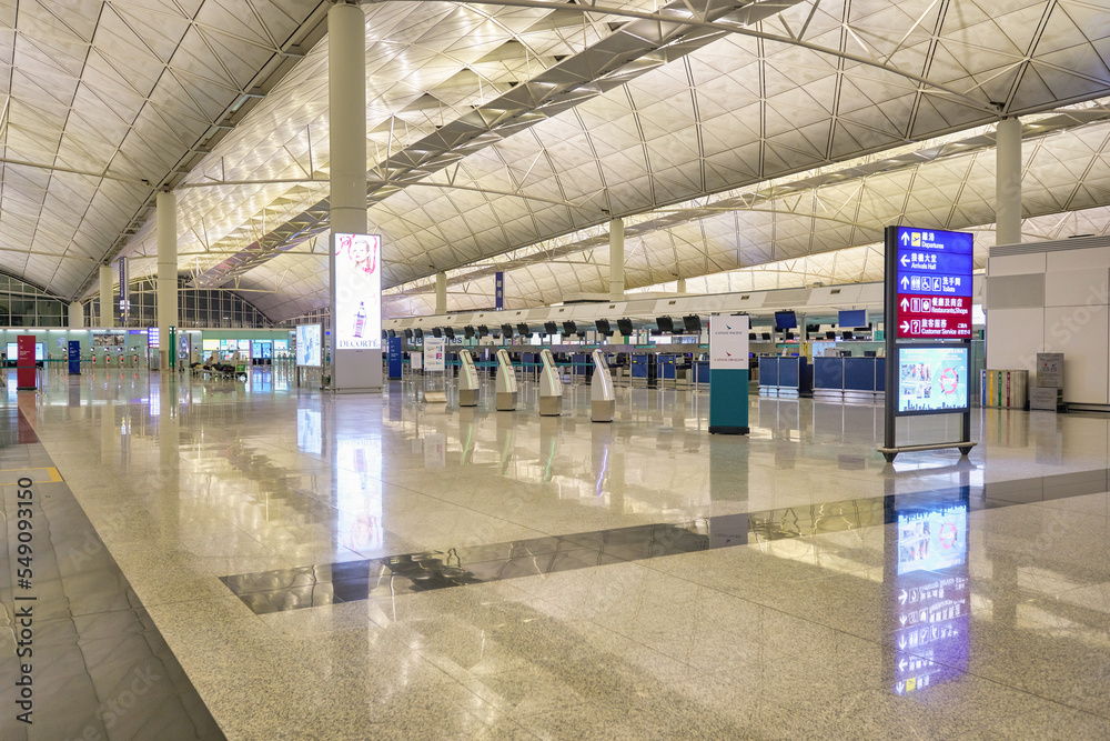 HONG KONG - CIRCA DECEMBER, 2019: check-in counters at Hong Kong ...