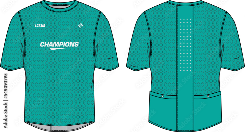 Short sleeve Compression Cycling jersey top t shirt flat sketch design ...