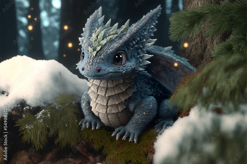 a blue and white dragon sitting on top of a tree photorealism, pinecone ...