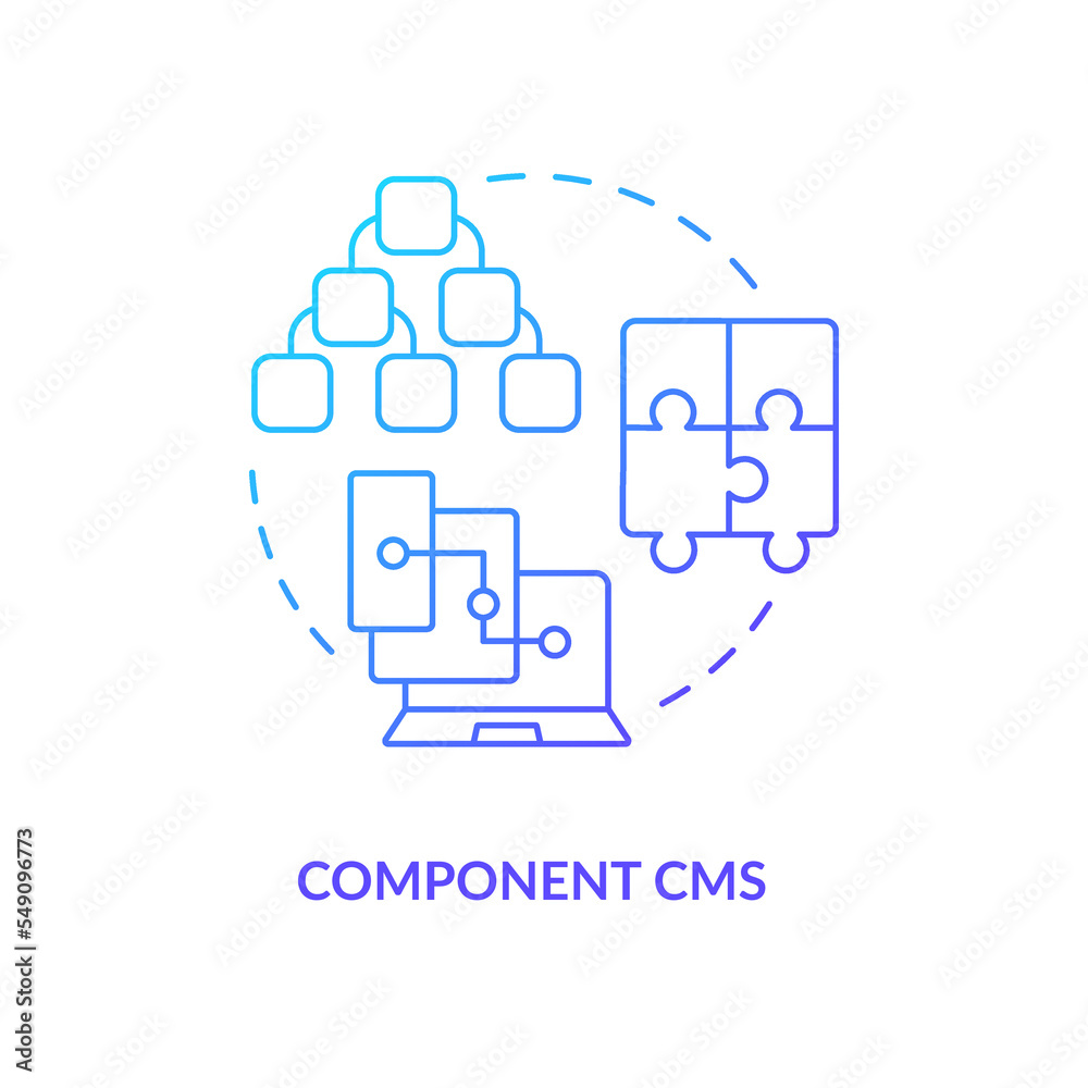 Component CMS blue gradient concept icon. Website platform. Optimize posting. Platform aspects ...