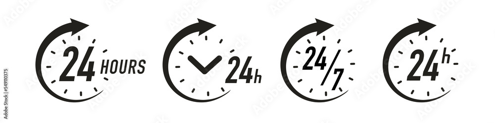 24 hours timer vector symbol black color style isolated on white ...